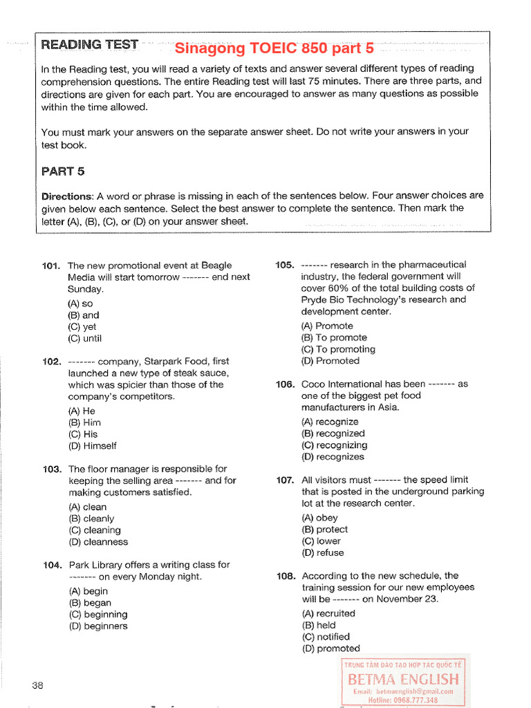 Sinagong TOEIC 850 Part 5 | PDF