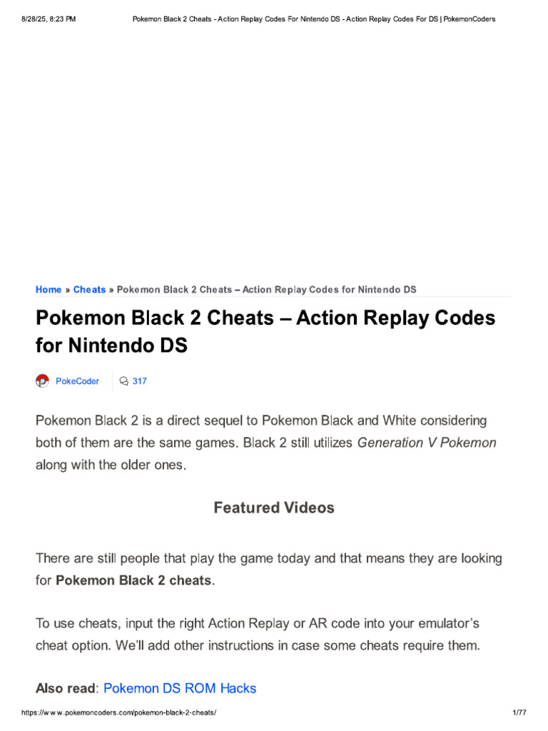 Pokemon Black 2 Cheats - Action Replay ... On Replay Codes For DS ...