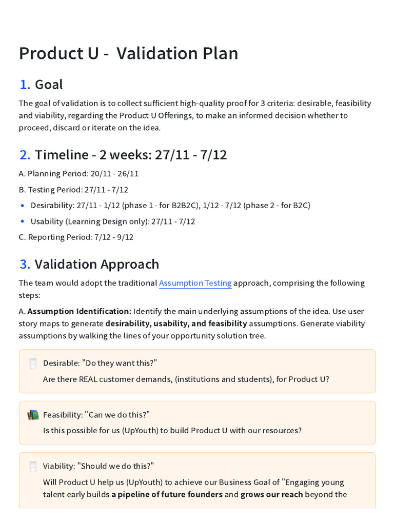 Product U - Validation Plan | PDF | Startup Company | Small Business ...