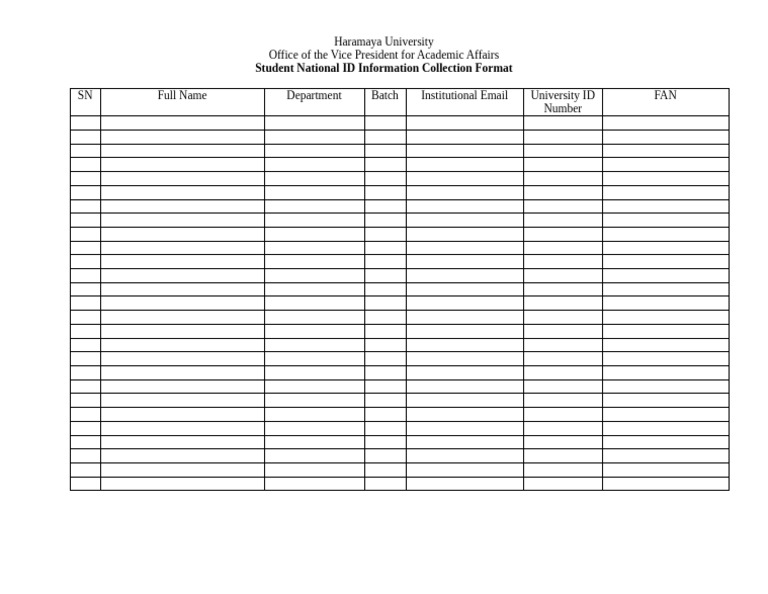 Sudent ID Collection Template | PDF