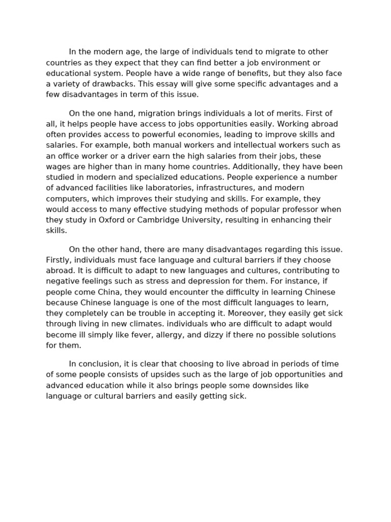 Pros and Cons of Migration Abroad | PDF