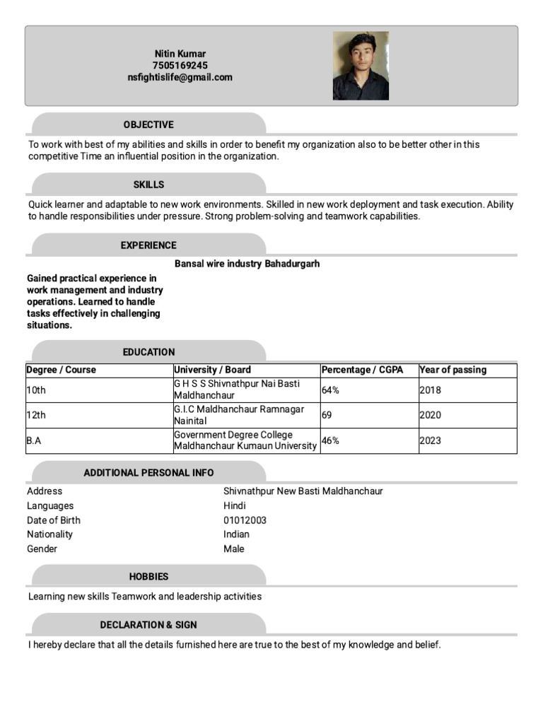 Nitin Kumar - Resume and Skills Overview | PDF