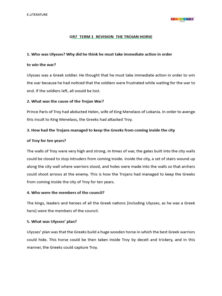 GR 7 Literature Revision The Trojan Horse | PDF | Trojan War | Trojan ...