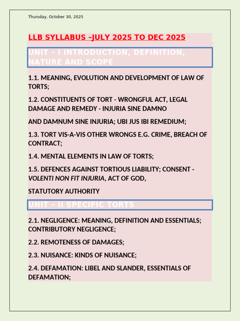 LLB Syllabus | PDF | Tort | Legal Concepts