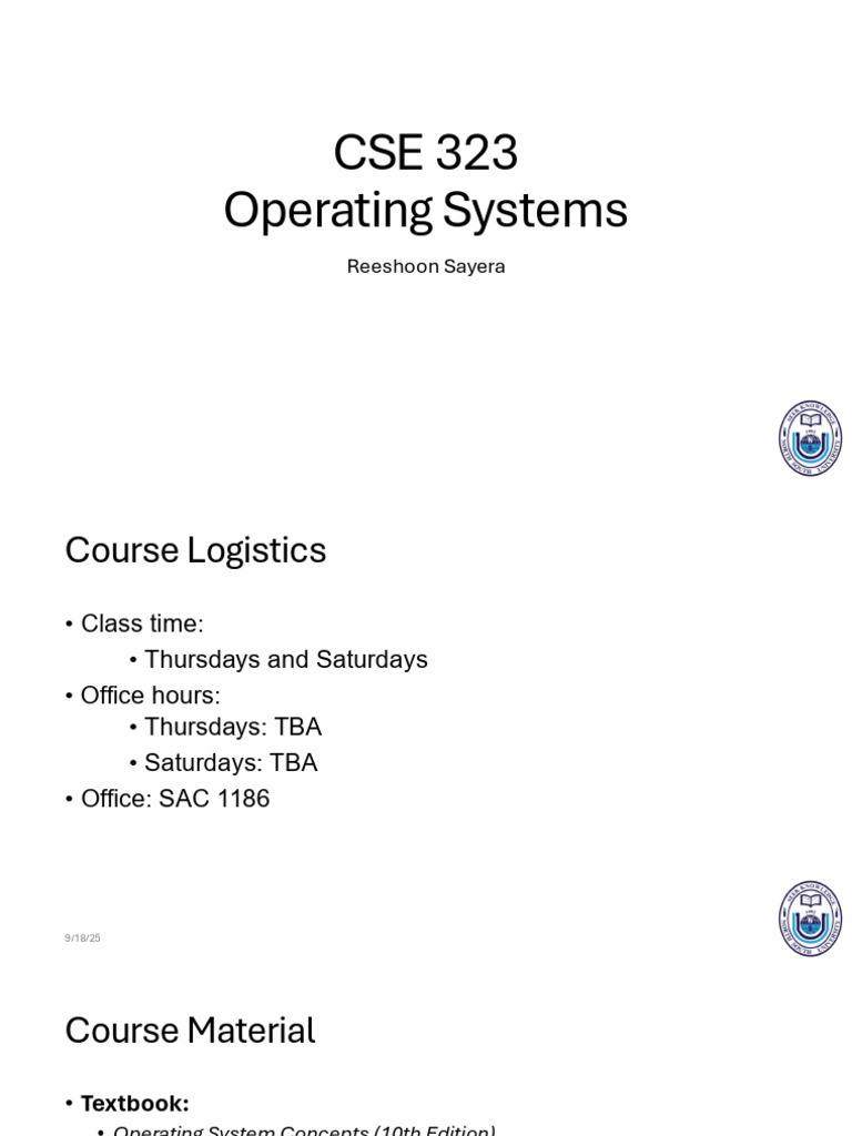 CSE323 Lecture1 | PDF | Process (Computing) | Operating System
