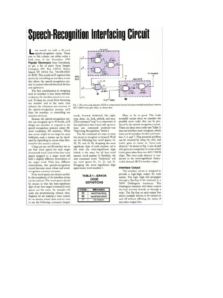 Speech Recognition Interface Circuit | PDF