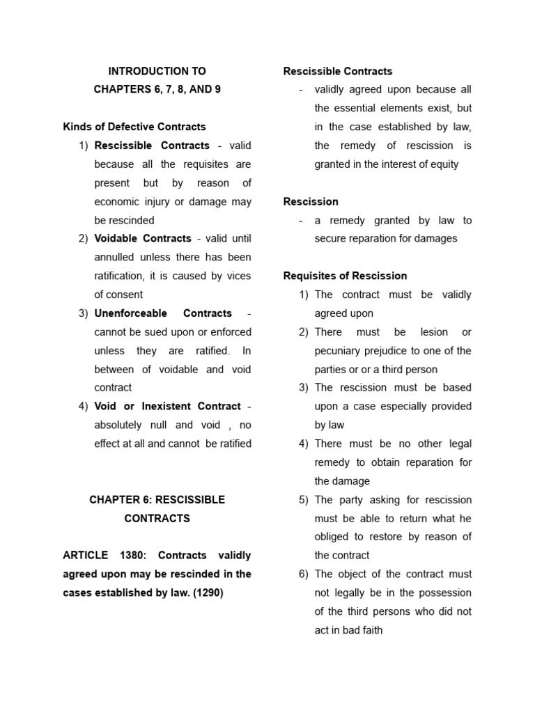 Types of Defective Contracts Explained | PDF | Legal Remedy | Annulment