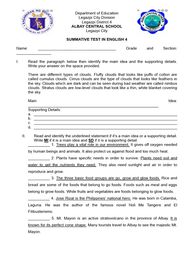 Summative Test for English Grade 4 | PDF | Foods | Nature