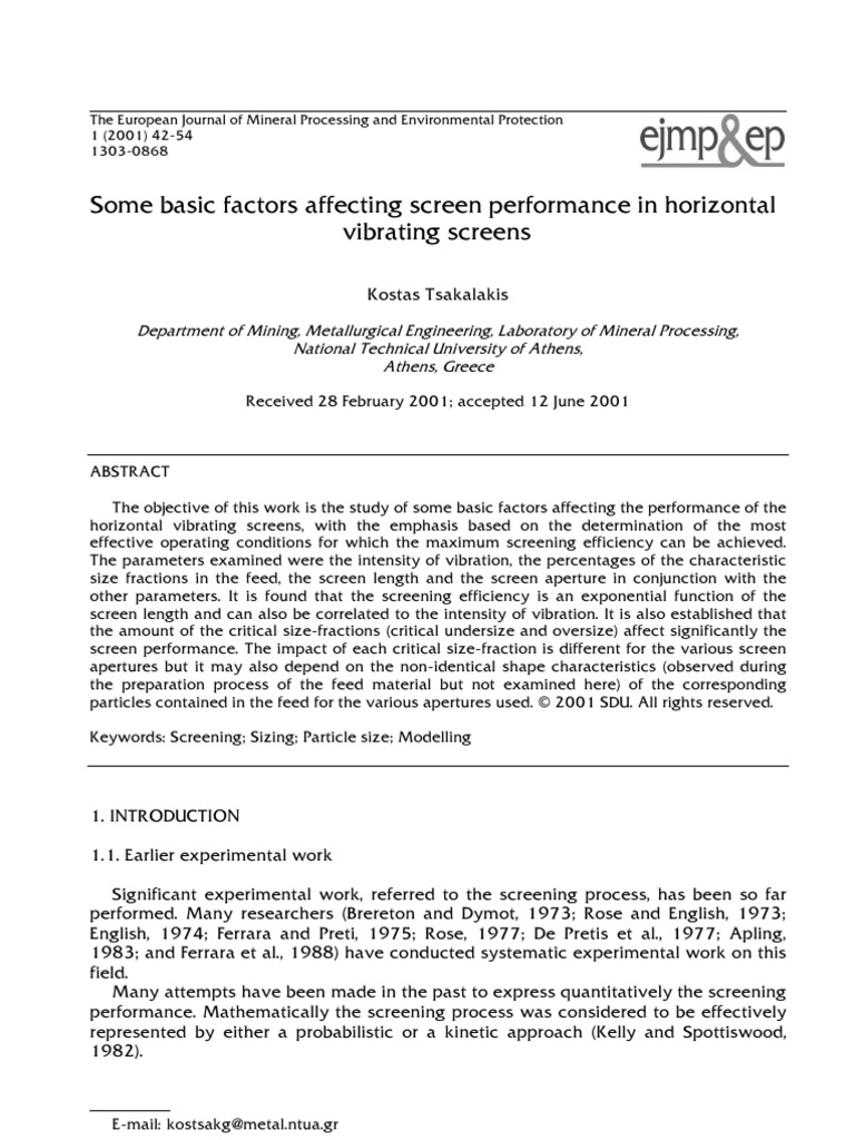 Screening Process-Factors Affecting Screen Performance and Efficiency ...