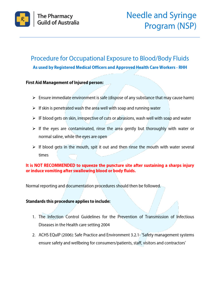 Procedure For Occupational Exposure To Blood | PDF