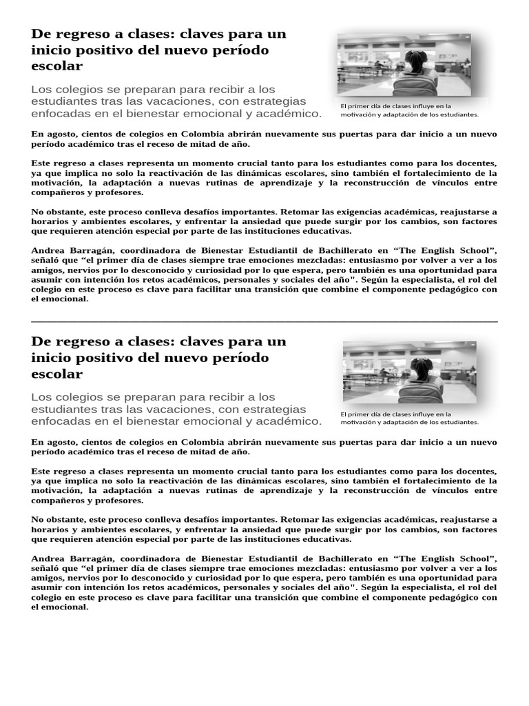 De Regreso A Clases Noticia 2025 | PDF | Las emociones | Aprendizaje