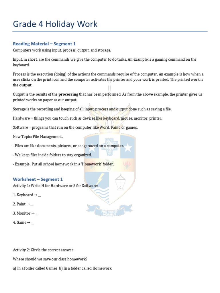 Grade 4 ICT Holiday Refresher Work Aug 2025 | PDF