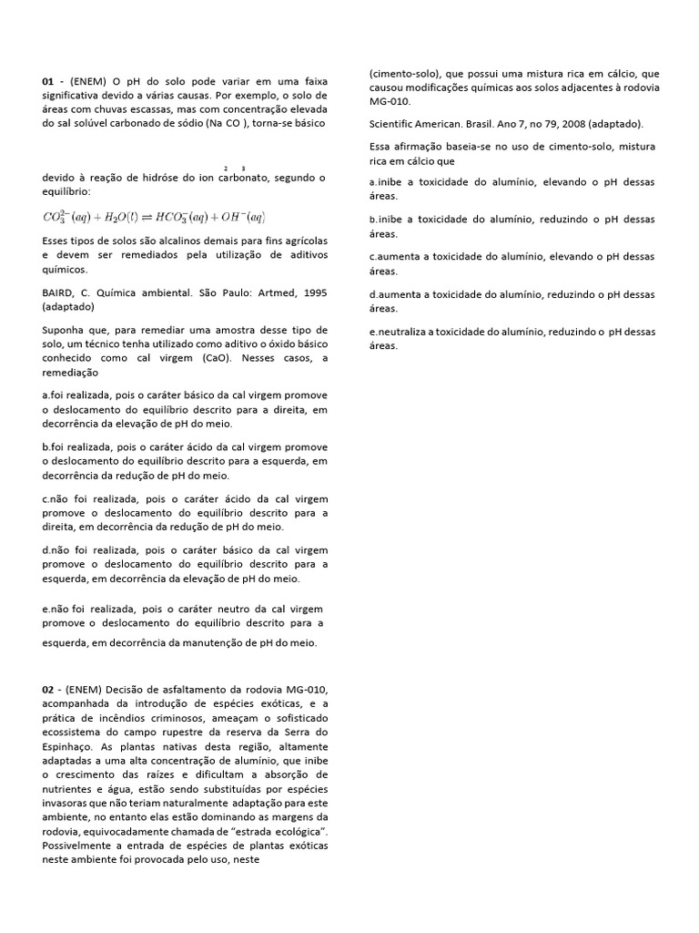 Remediação de Solo Alcalino com Cal Virgem | PDF | Equilíbrio químico ...