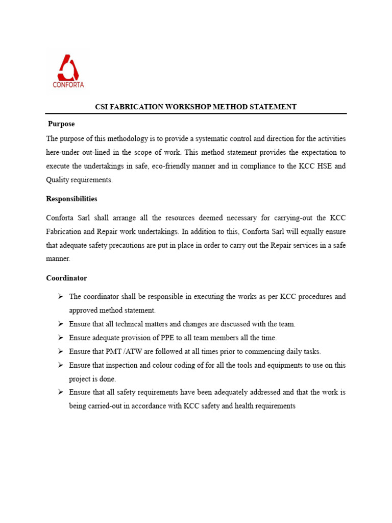 CSI Fabrication Workshop Method Statement | PDF | Screw | Nut (Hardware)