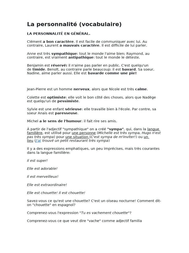 Vocabulaire de la personnalité humaine | PDF