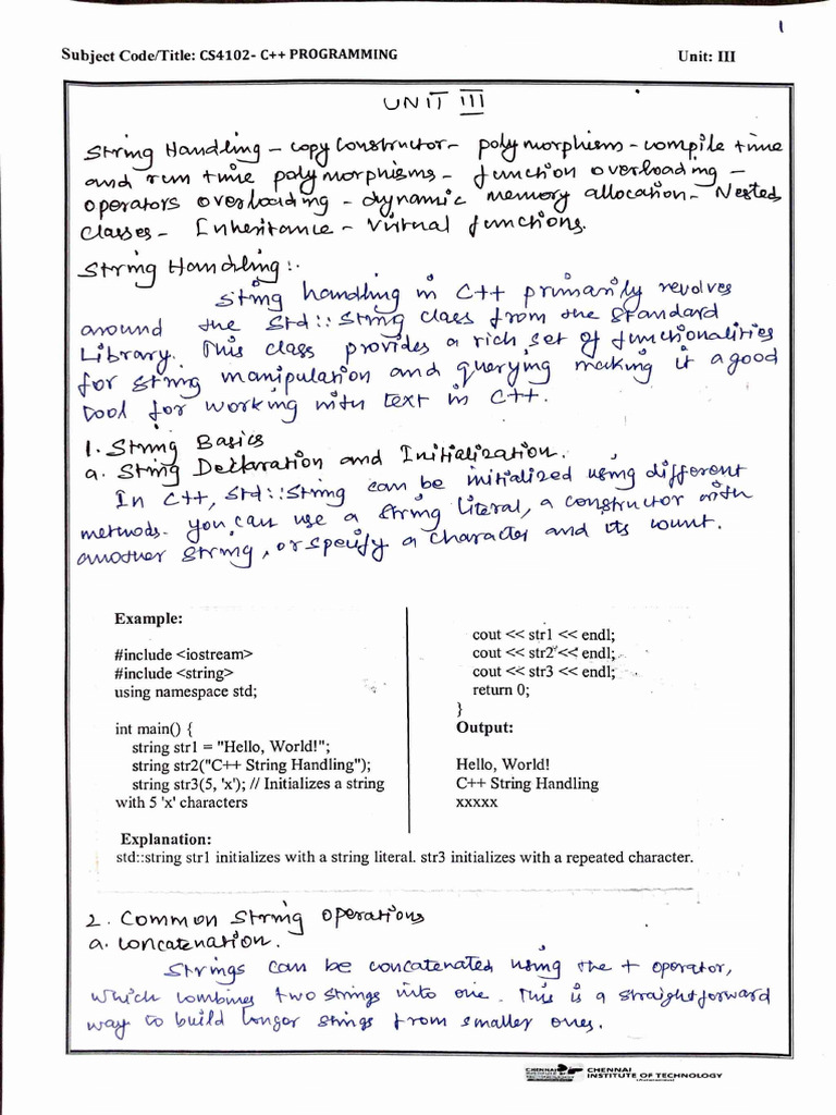 Notes Object Oriented Programming Concepts | PDF | C++ | Object ...