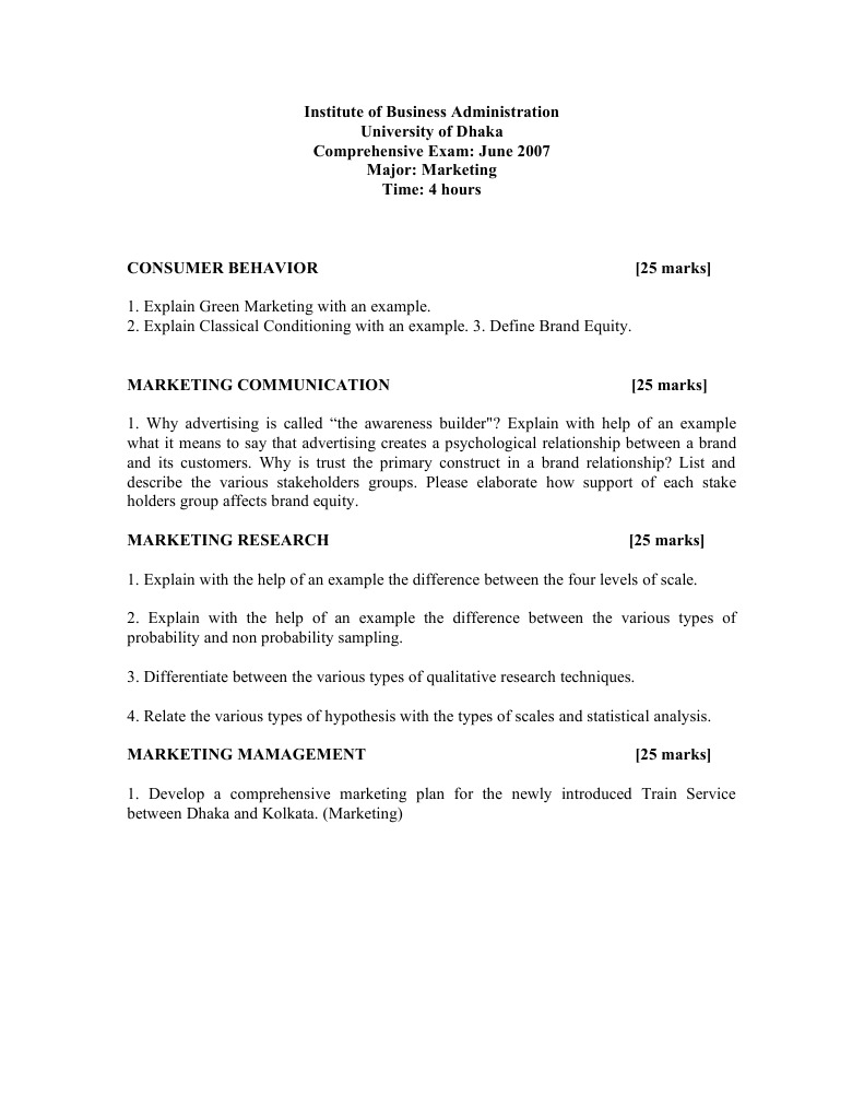 MBA Marketing Comprehensive Exam 2007 | PDF | Business