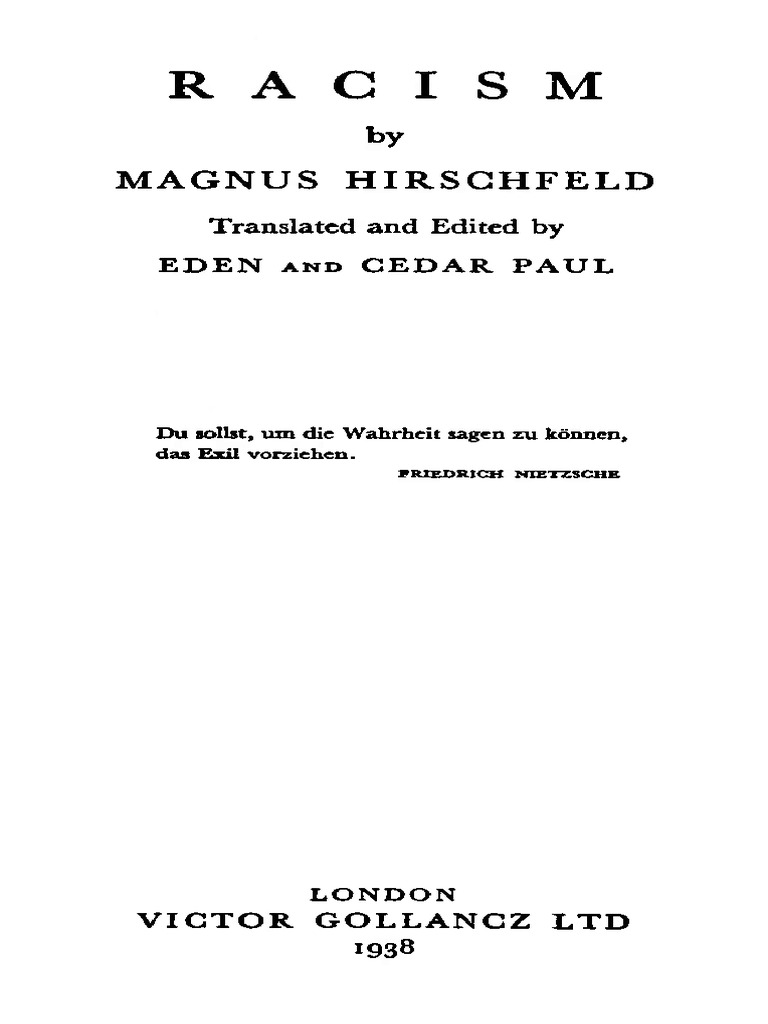 Magnus Hirschfeld Racism Compressed | PDF | Racism | Discrimination ...