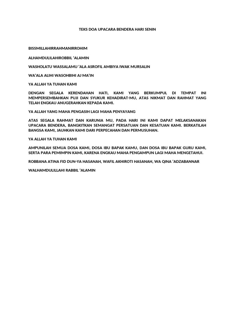 Doa Upacara Bendera Hari Senin | PDF
