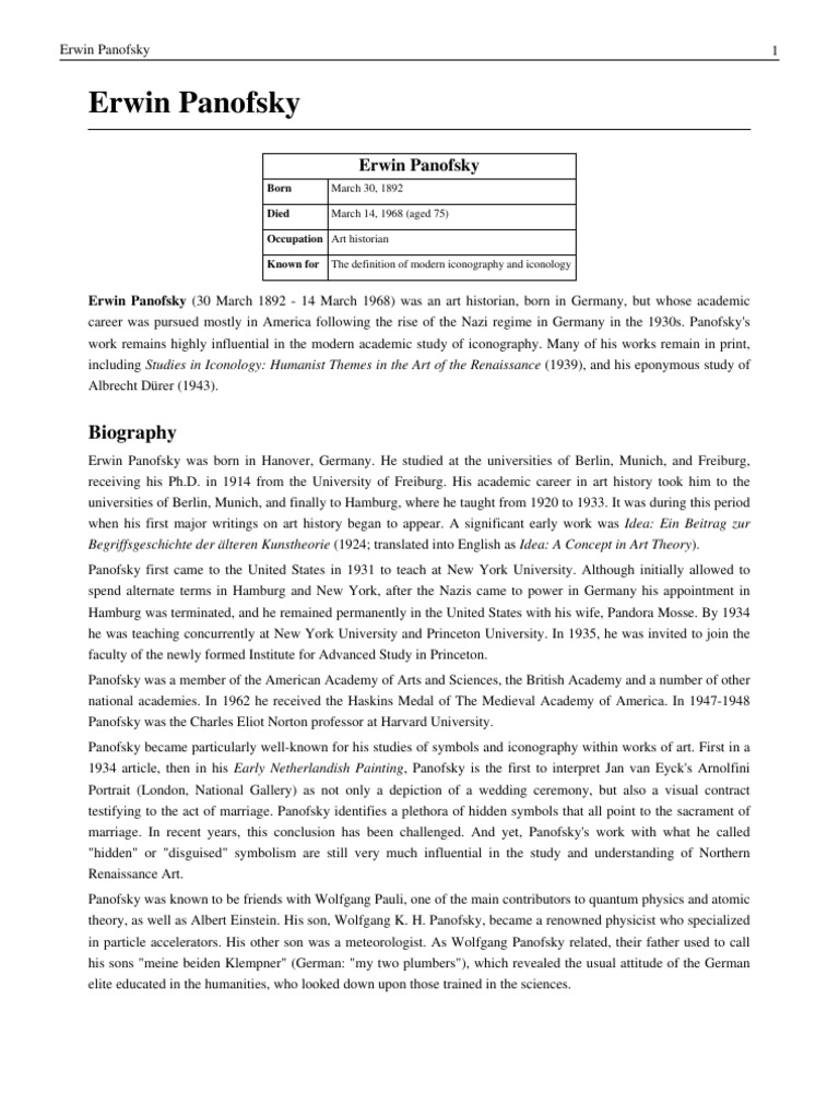 Wikipedias Erwin Panofsky | PDF | Aesthetics