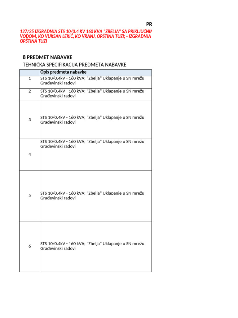 Pregled Postupka #101568 - Tehnicka Specifikacija | PDF