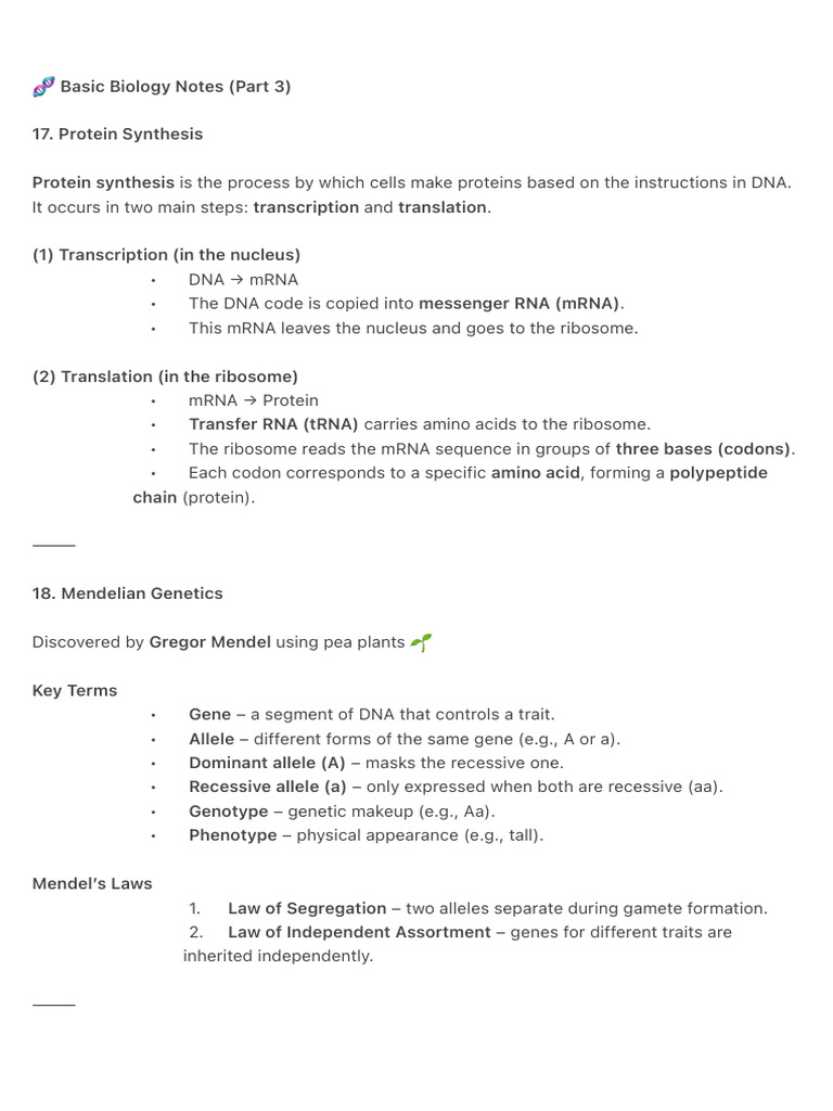? Basic Biology Notes (Part 3) | PDF | Gene | Dominance (Genetics)