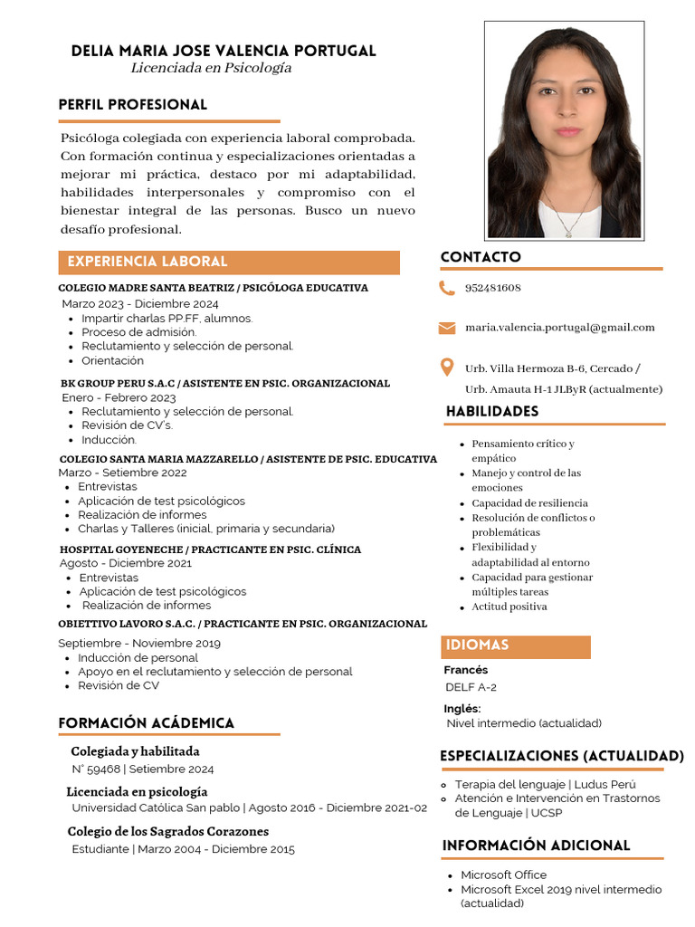 CV. Maria Jose Valencia Portugal | PDF | Sicología | Gestión de ...
