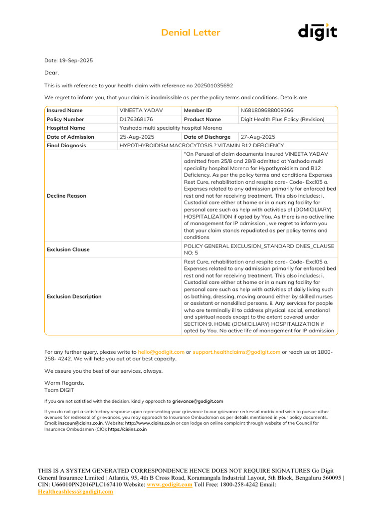Decline Letter - 202501035692 | PDF | Health Care