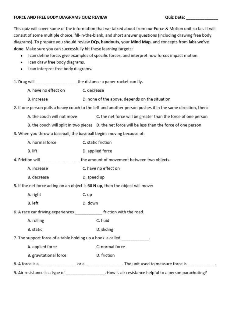 Free Body Diagram Goood (Questions and Answers) | PDF | Force | Friction