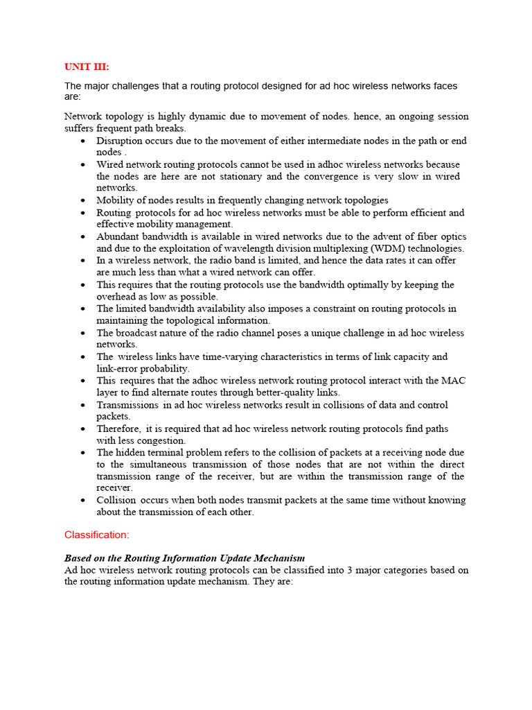 Unit 3 Routing Protocol & Transport Layer in Adhoc WSN | PDF | Routing | Transmission Control ...