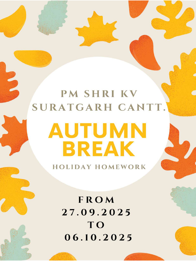 Autumn Break HW Primary 2025-26 | PDF