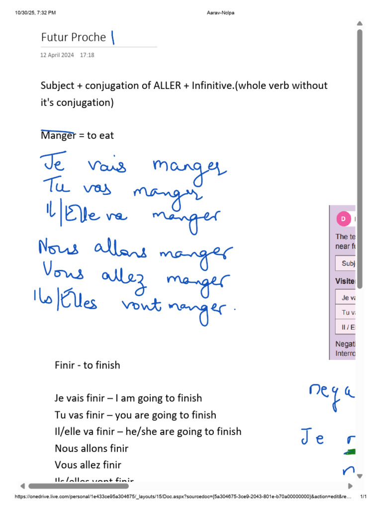 Futur Proche French Rules and Exercises | PDF