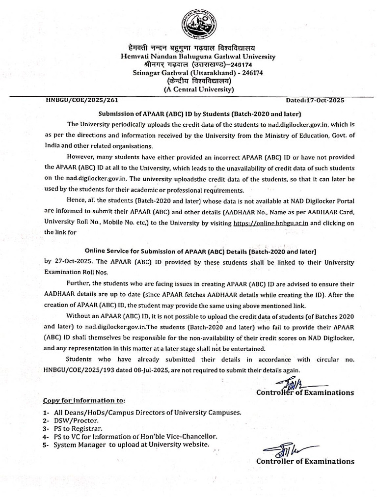 Submission of APAAR (ABC) ID - 251017 - 172047 | PDF