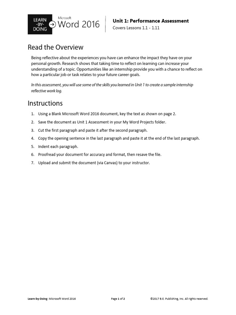 Microsoft Word 2016 Unit 1 Assessment | PDF