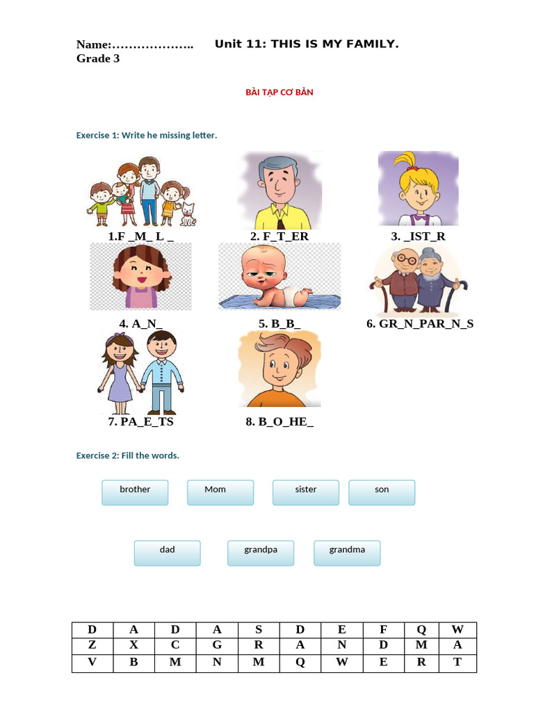 Grade 3 Family and Home Exercises | PDF