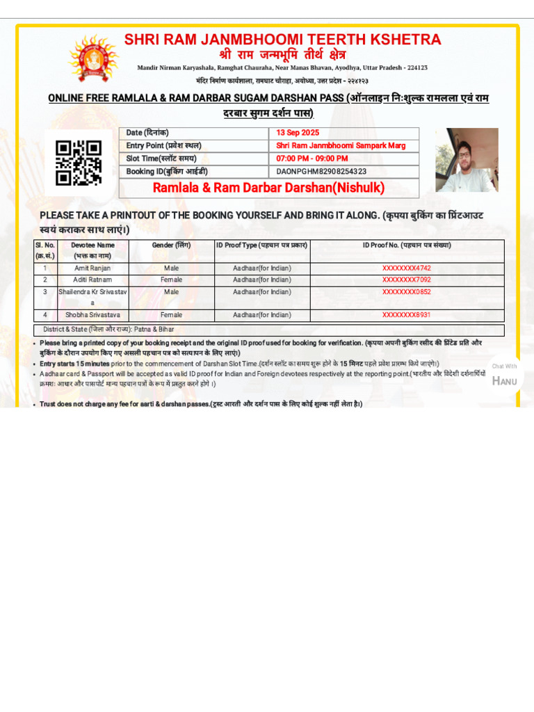 Shri Ram Janmbhoomi Teerth Kshetra (Official Booking Portal) | PDF