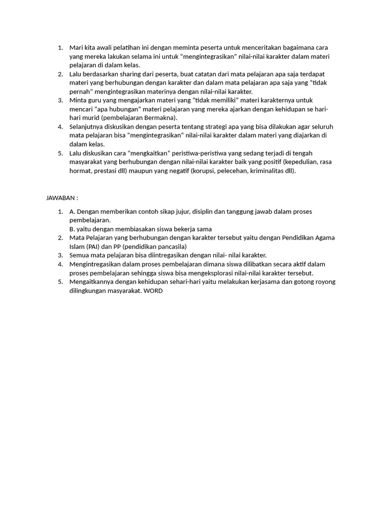 Integrasi Nilai Karakter dalam Pembelajaran | PDF
