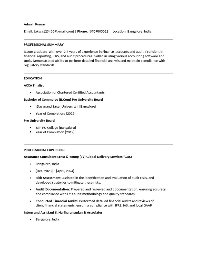 Adarsh Kumar Resume-2 | PDF | Audit | International Financial Reporting Standards