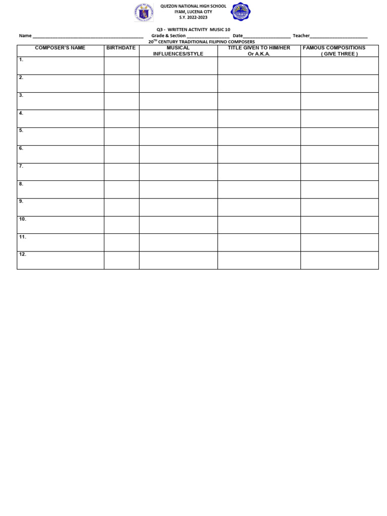 q3 - Music Written Activity | PDF