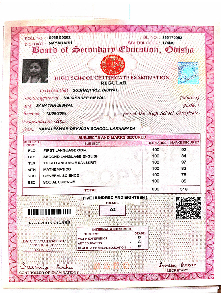 10th Mark Sheet | PDF
