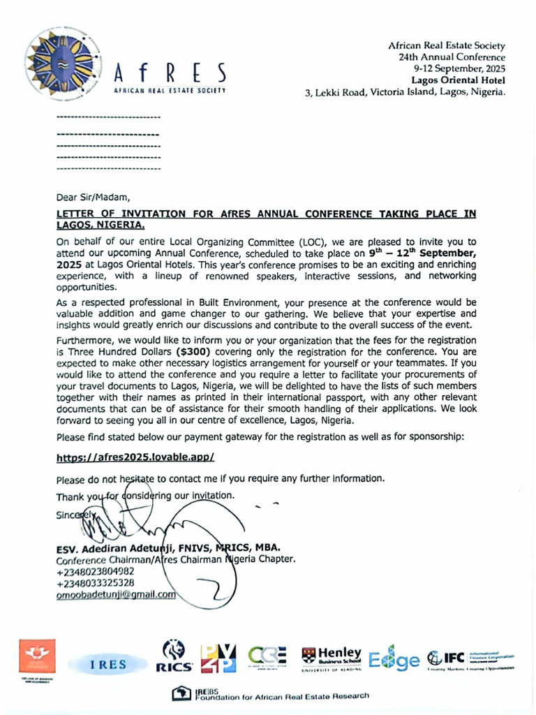 Afres Letter of Invitation | PDF