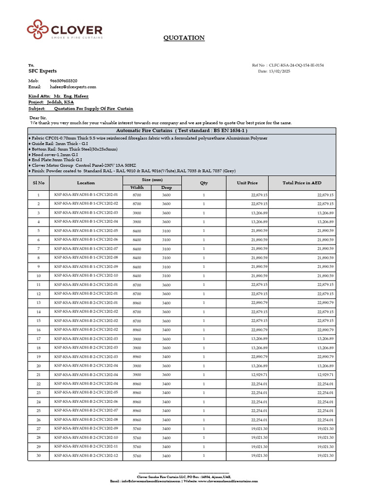 Fire Curtain Supply Quotation KSA | PDF | Receipt