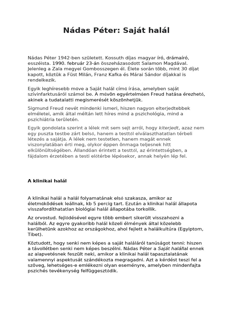 Nádas Péter Saját Halál | PDF