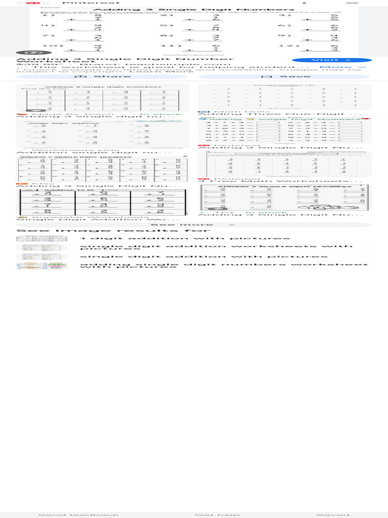 3 One Digit Addition Worksheet - Google Search | PDF
