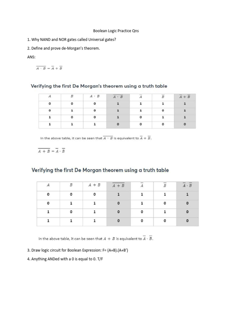 Boolean Logic Practice Qns | PDF