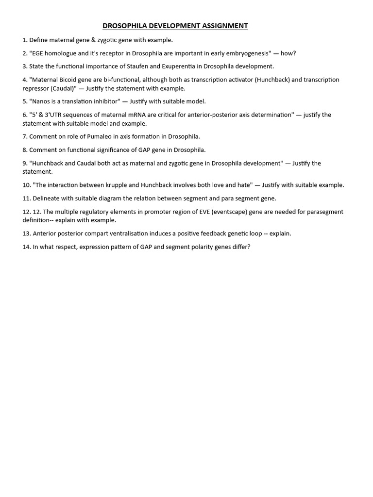 Drosophila Development Assignment | PDF
