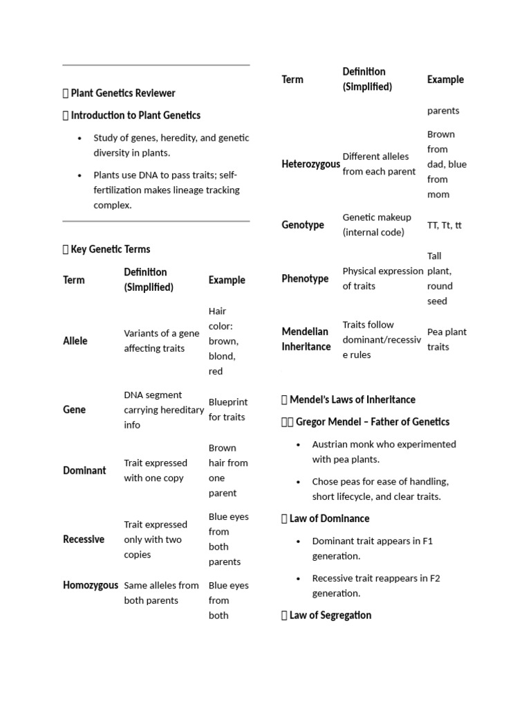 Plant Genetics Reviewer AI | PDF | Leaf | Dominance (Genetics)