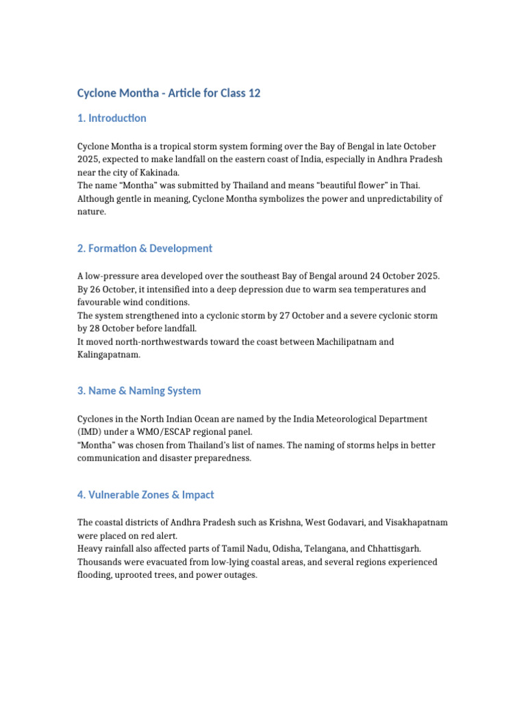 Cyclone Montha: Impact and Insights | PDF | Tropical Cyclones | Seasons