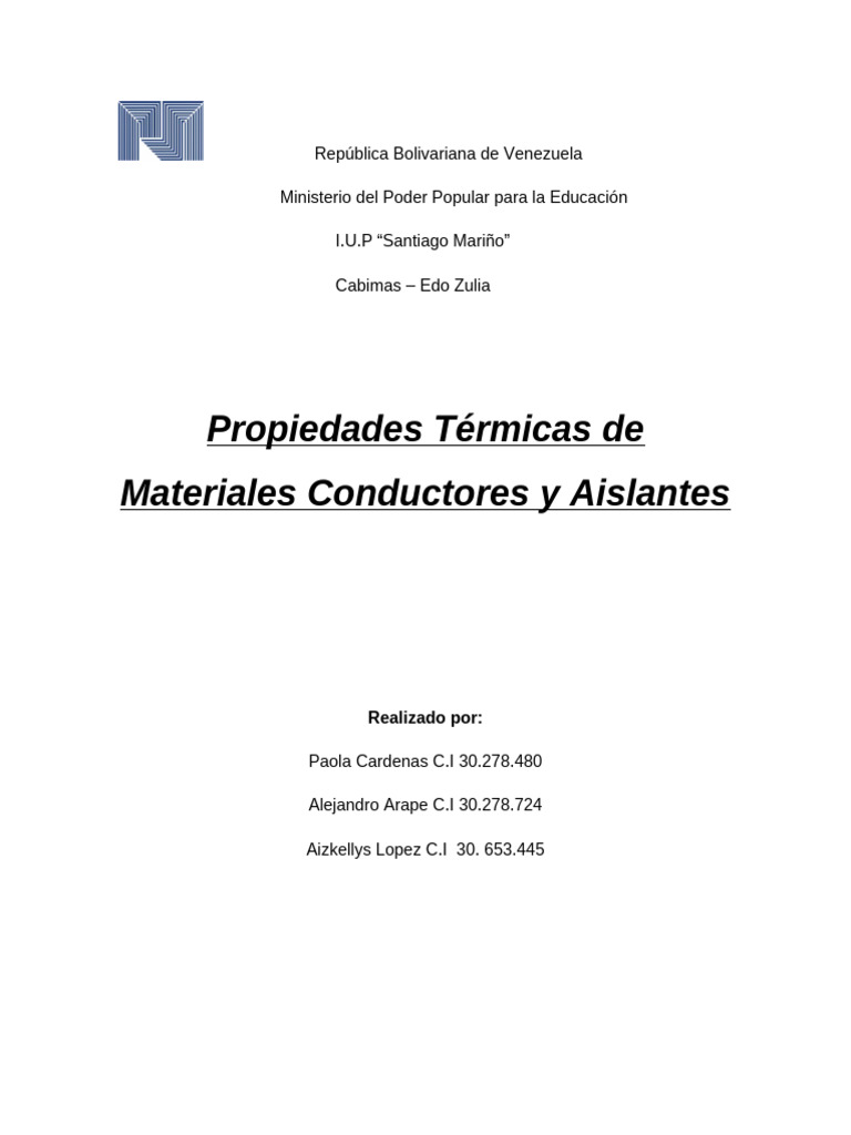 Propiedades Térmicas: Conductores y Aislantes | PDF | Aislamiento ...
