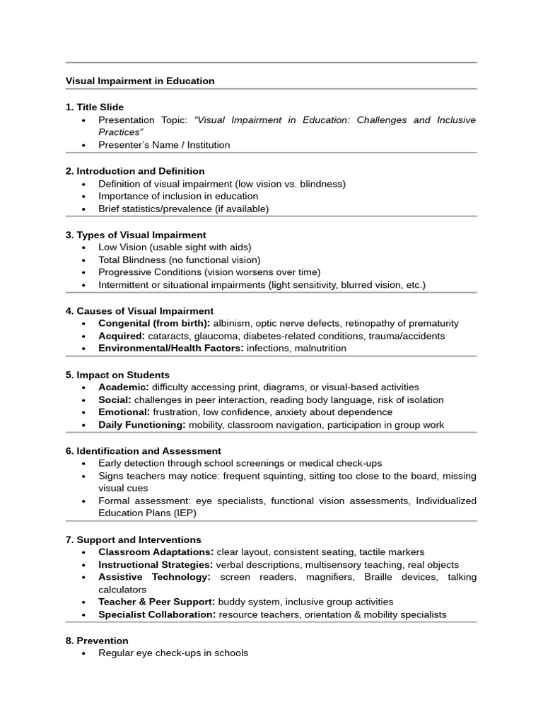 Visual Impairment in Education | PDF | Visual Impairment